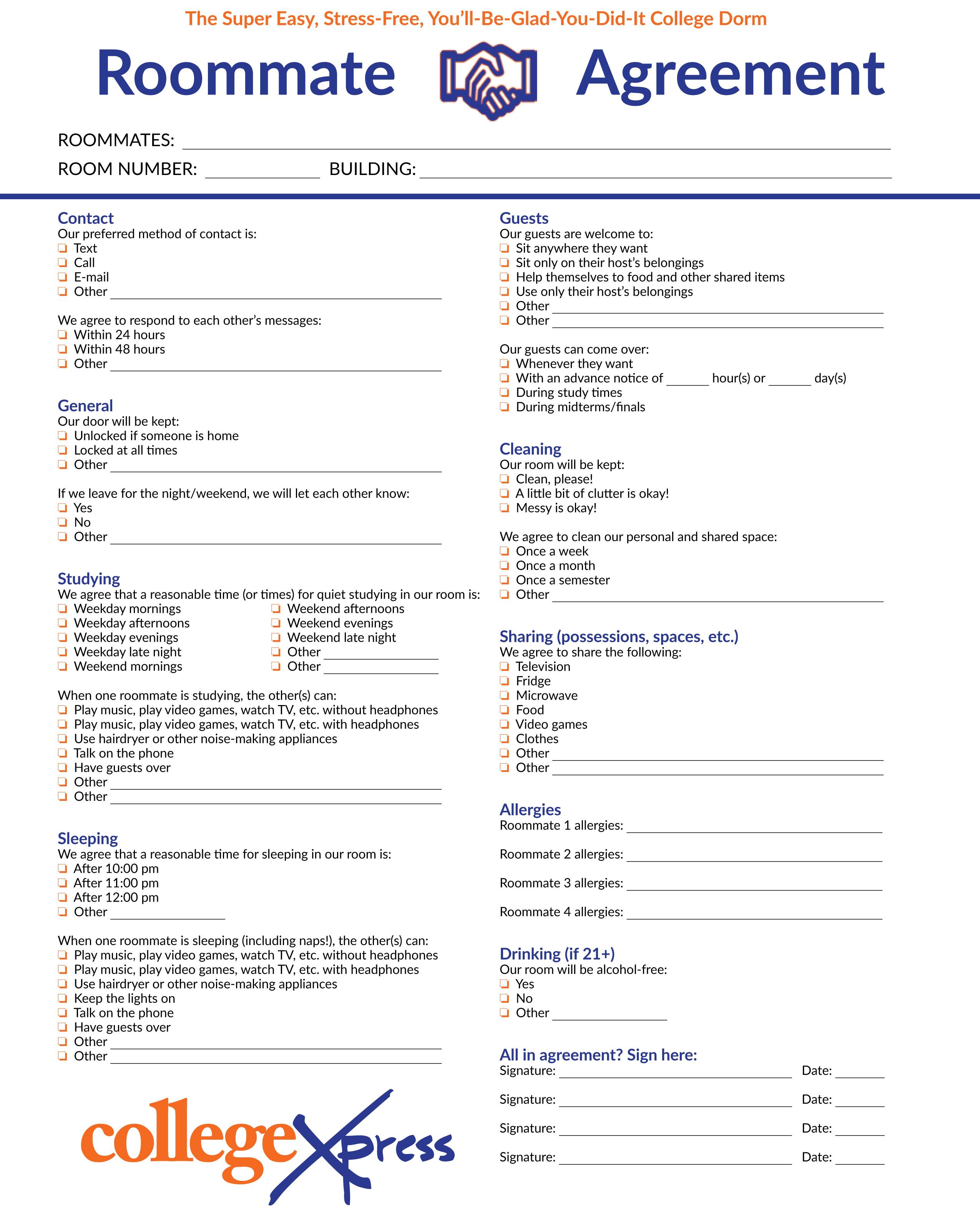 How To Make Your Own College Roommate Agreement CollegeXpress